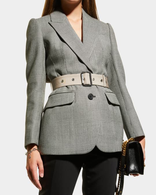 McQueen Check Belted Hybrid Trench Blazer Jacket | Neiman Marcus