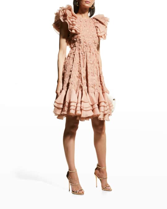 Zimmermann Dancer Frilled Mini Babydoll Dress | Neiman Marcus