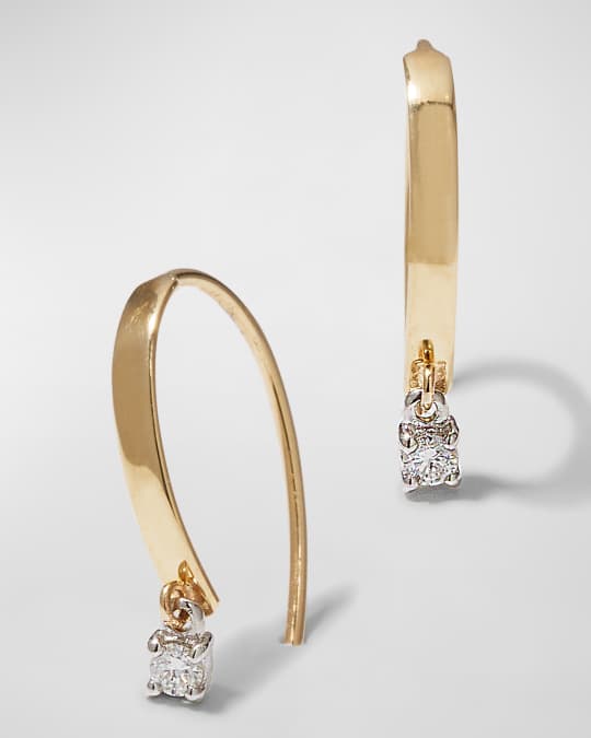 LANA 14K Gold Mini Flat Hooked on Hoop Earrings with Dangle Diamonds ...