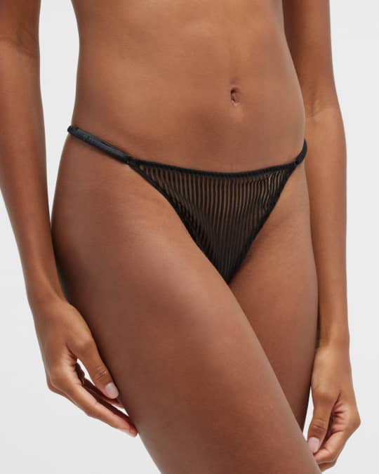 Kiki De Montparnasse Sheer Striped Lace G-String | Neiman Marcus