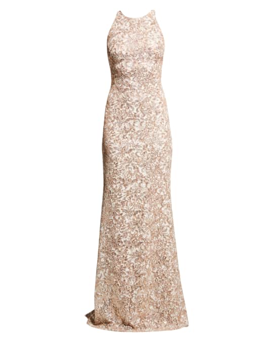 SHO by Tadashi Shoji Strappy Sequin Lace Halter Dress | Neiman Marcus