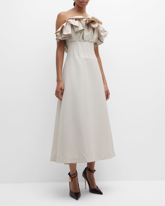 Rachel Gilbert Freida Floral Strapless Midi Dress | Neiman Marcus