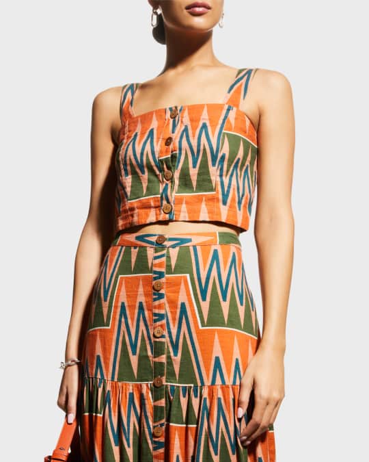 Veronica Beard Tiffany Abstract Button-Front Cropped Tank Top | Neiman ...