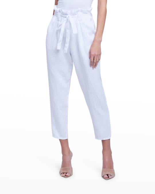 L'Agence Heather Linen Cropped Paper Bag Pants | Neiman Marcus