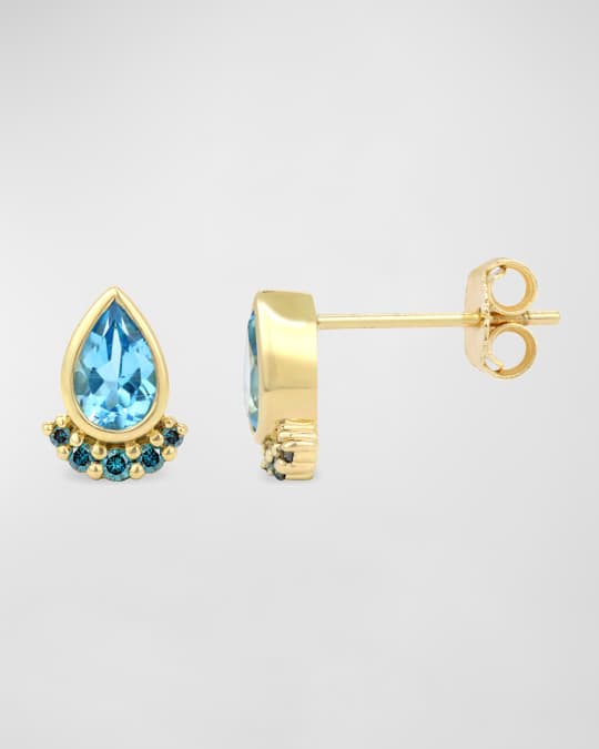 Stevie Wren Green Tsavorite 14K Yellow Gold Diamond Teardrop Stud ...