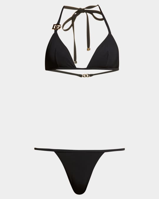 Dolce&Gabbana Two-Piece Triangle Bikini Set w/ DG Logo | Neiman Marcus