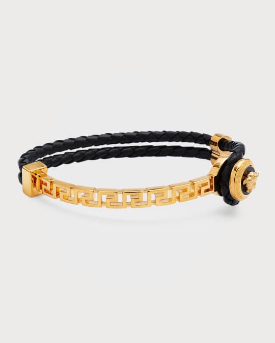 Versace Men's Medusa Braided Leather Bracelet | Neiman Marcus