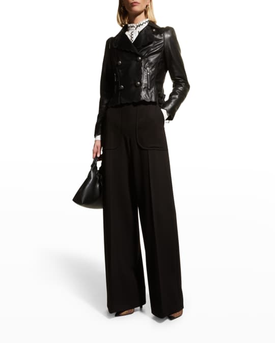 Maison Common Patch Pocket Wide-leg Crepe Pants | Neiman Marcus