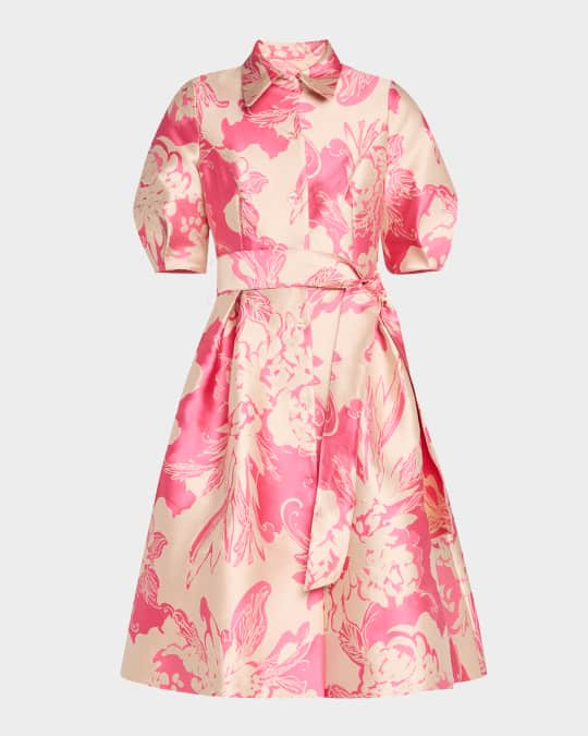 Rickie Freeman for Teri Jon Floral Jacquard Puff-Sleeve Shirtdress ...