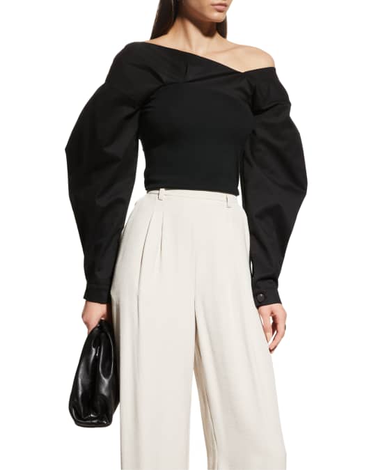 AAIZEL Asymmetric Off-The-Shoulder Puffed-Sleeve Top | Neiman Marcus