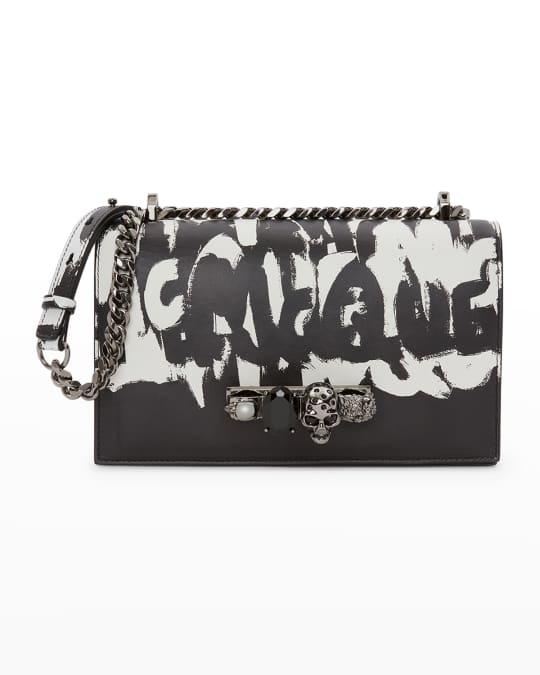 McQueen Skull Jewel Graffiti Logo Satchel Bag | Neiman Marcus