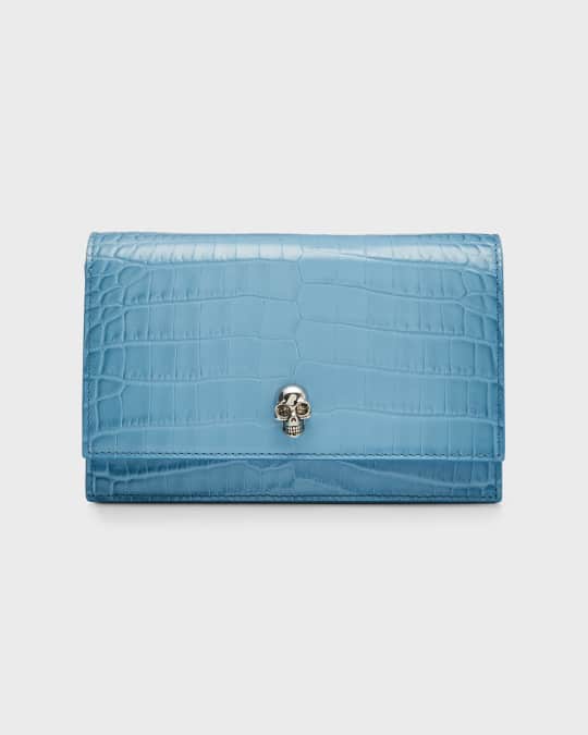 McQueen Small Skull Croc-Embossed Shoulder Bag | Neiman Marcus