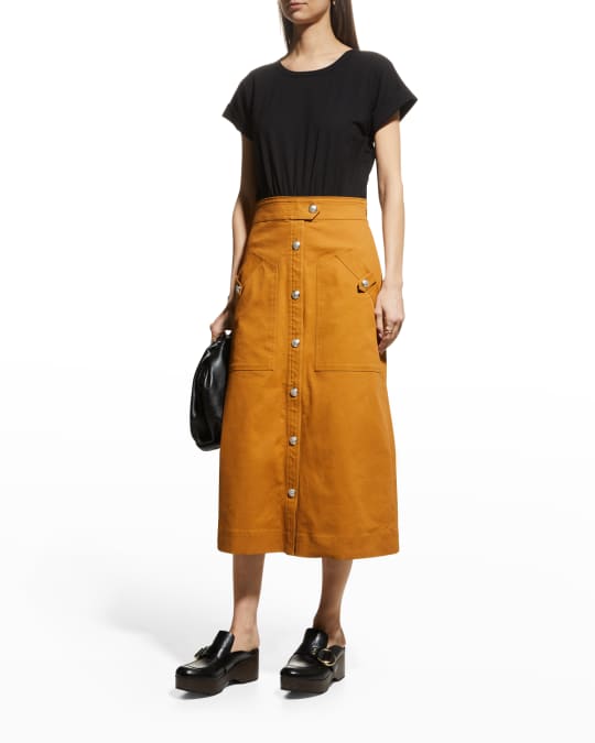 Veronica Beard Larsen Twill Combo Button-Front Midi Dress | Neiman Marcus