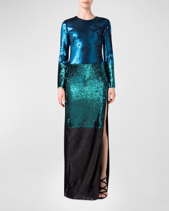 Akris Sequined Colorblock Column Gown | Neiman Marcus