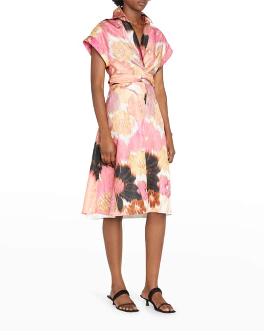 Silvia Tcherassi Paloma Floral Jacquard Twist Wrap Midi Shirtdress