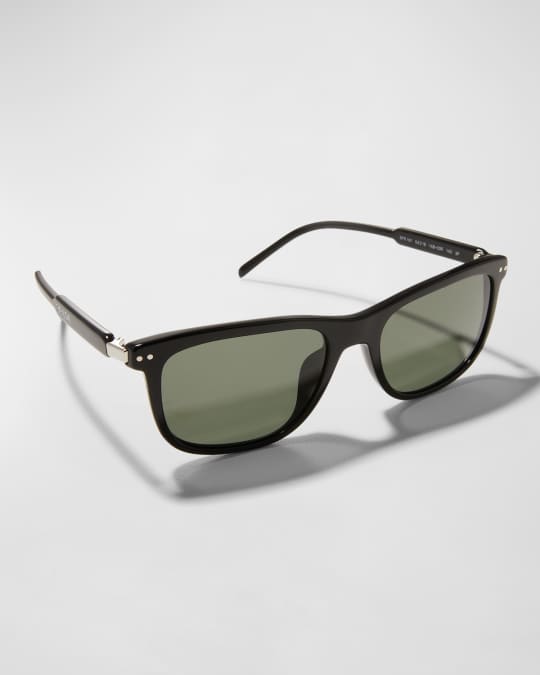 Prada Men's Saddle-Bridge Rectangle Sunglasses | Neiman Marcus