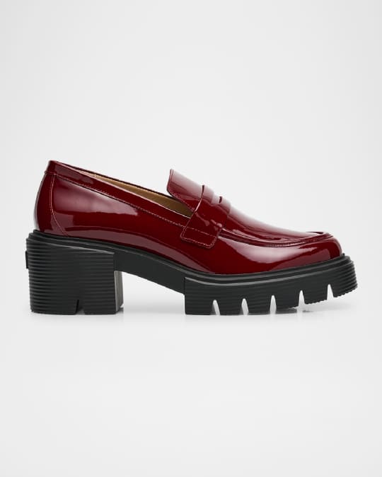 Stuart Weitzman Soho Patent Lug-Sole Penny Loafers | Neiman Marcus