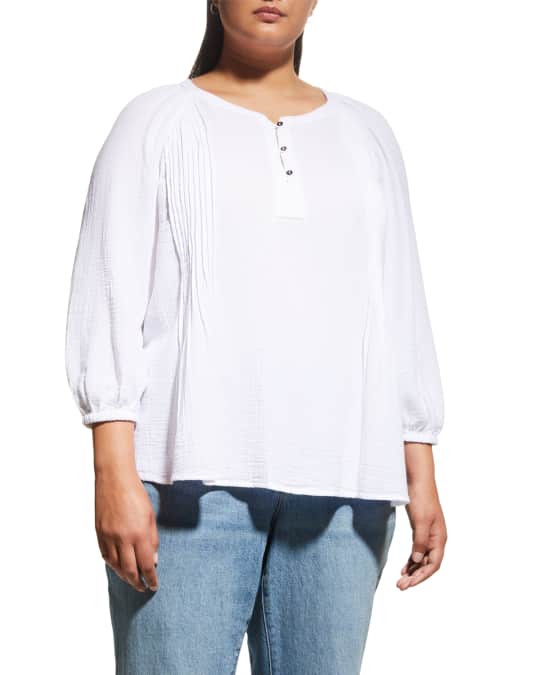 NIC+ZOE Plus Plus Size Ruffled-Trim Gauze Blouse | Neiman Marcus