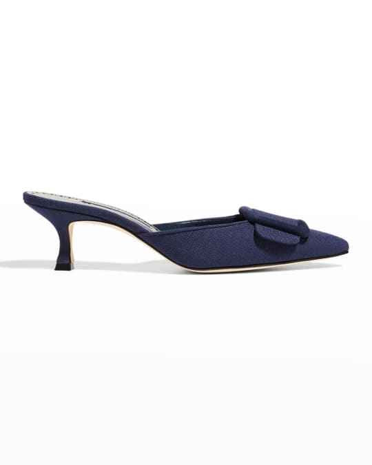Manolo Blahnik Maysale Suede Buckle Mules | Neiman Marcus