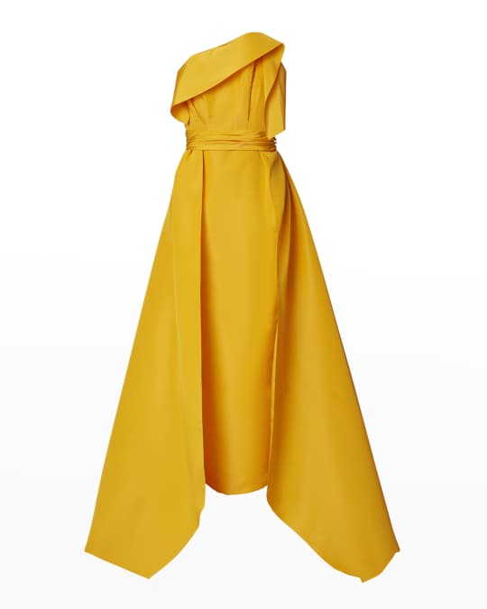 Carolina Herrera Strapless Fan Pleated Silk Column Gown | Neiman Marcus