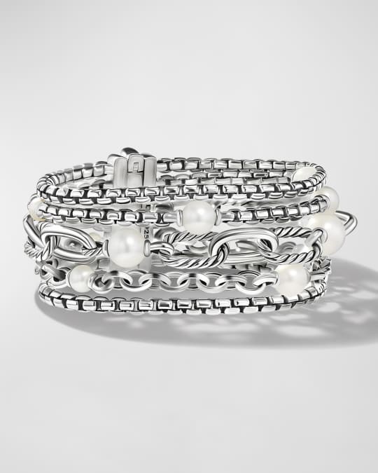 David Yurman DY Madison Multi Row Chain Bracelet with Pearls in Silver ...