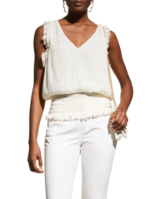 Ramy Brook Sutton Smocked-Hem Ruffle Tank Top | Neiman Marcus