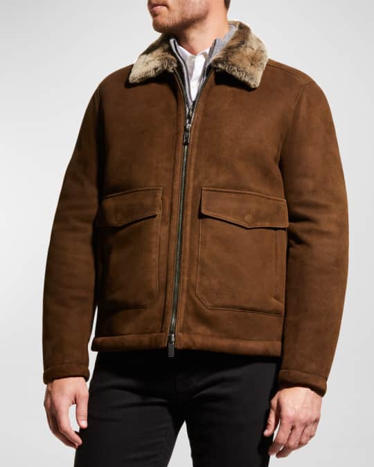 Canali Men's Shearling-Collar Bomber Jacket | Neiman Marcus