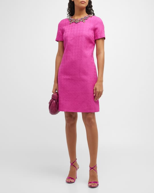Carolina Herrera Crystal Tweed Shift Dress | Neiman Marcus