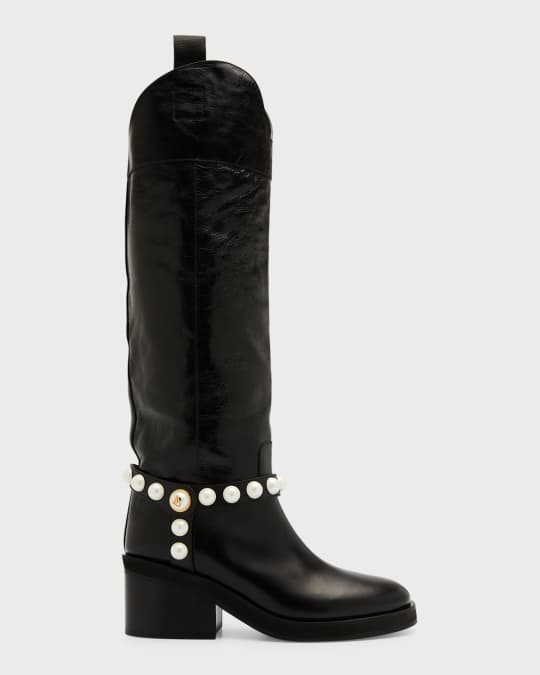 Jimmy Choo Tonyaa Leather Pearly Harness Boots | Neiman Marcus