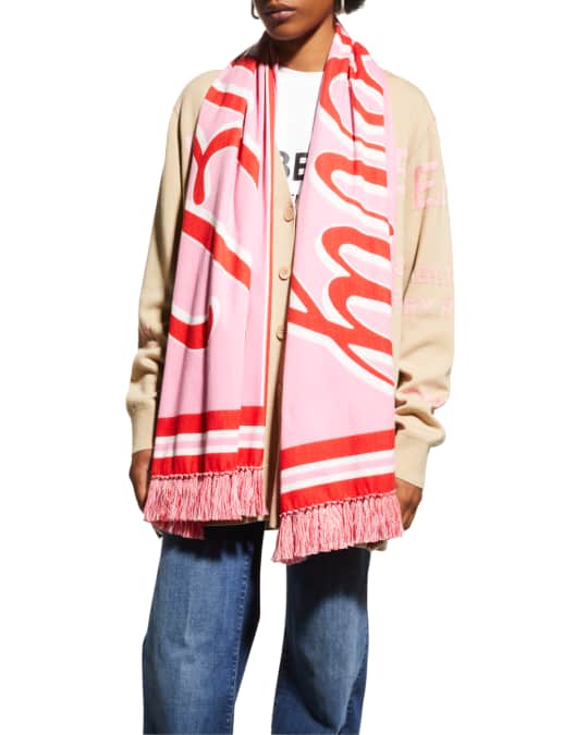 Burberry Script Logo Icon Stripe Cotton Sport Scarf | Neiman Marcus