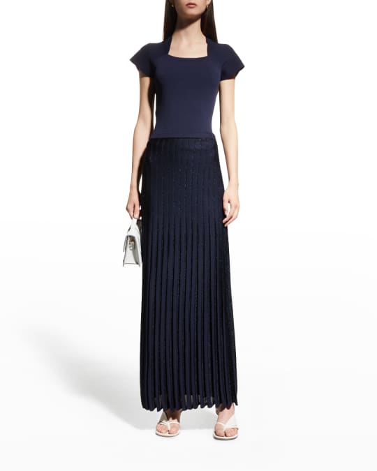 St. John Square-Neck Cap-Sleeve Knit Top | Neiman Marcus