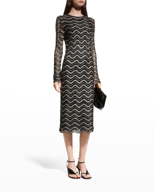 St. John Metallic Chevron Lace Knit Midi Dress | Neiman Marcus