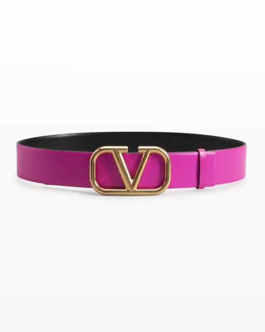 Valentino Garavani V Logo Leather Belt, 40mm | Neiman Marcus