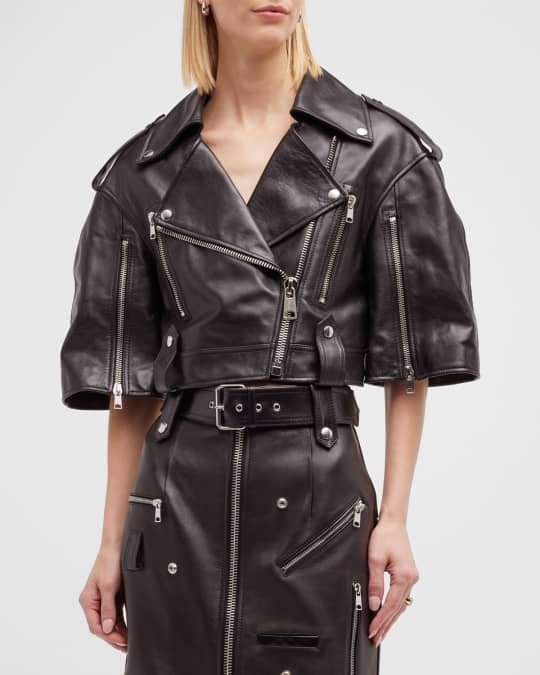 McQueen Leather Crop Biker Cape | Neiman Marcus