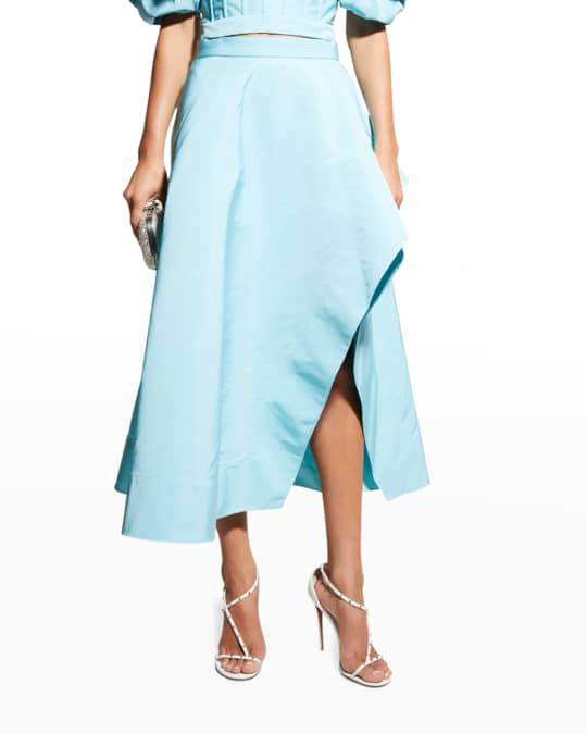 McQueen Asymmetric Draped Slist Midi Skirt | Neiman Marcus