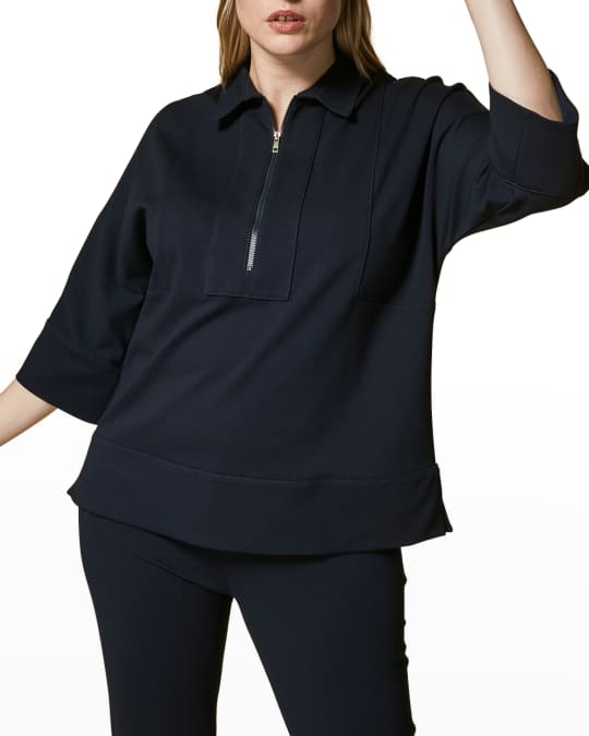 Marina Rinaldi Plus Size Octopus Half-Zip Jersey Sweatshirt | Neiman Marcus