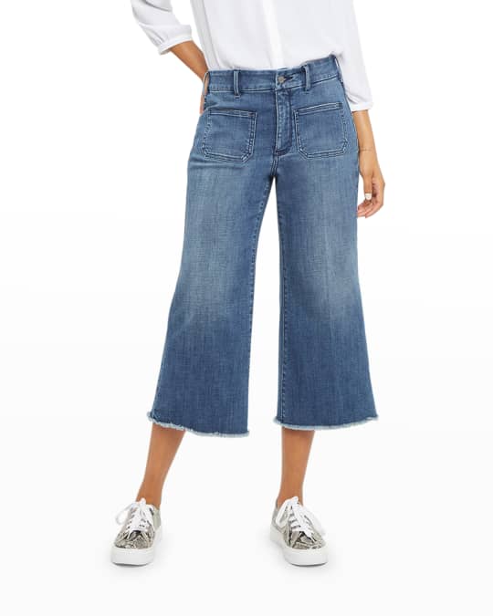 NYDJ Patchie Frayed Wide-Leg Capri Jeans | Neiman Marcus