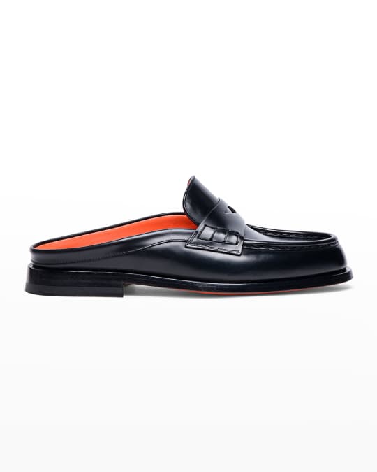 Santoni Frown Leather Loafer Mules | Neiman Marcus