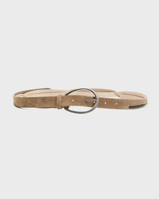 Brunello Cucinelli Suede Interlock Belt with Monili Detail | Neiman Marcus