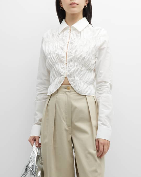 Khaite Brena Smocked Button-Front Top | Neiman Marcus