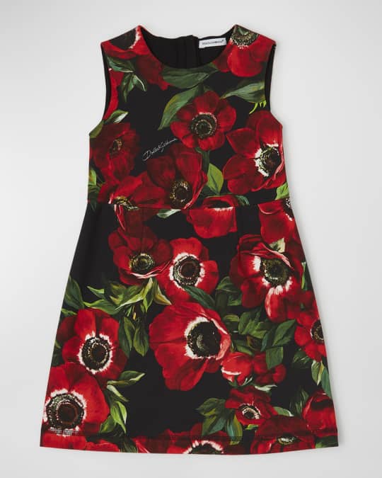 Dolce&Gabbana Girl's Floral Poppy-Print Dress, Size 4-6 | Neiman Marcus