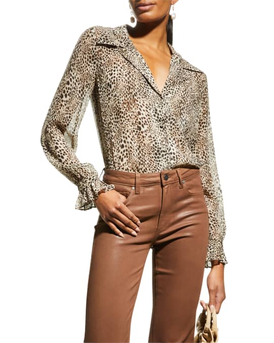 PAIGE Ellyn Leopard Button-Front Collared Blouse | Neiman Marcus