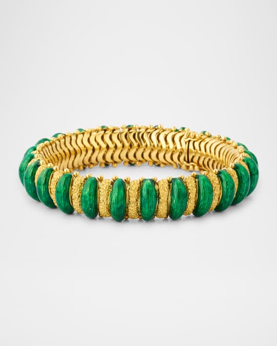 NM Estate Estate 18K Yellow Gold and Green Enamel Stippled Bracelet ...