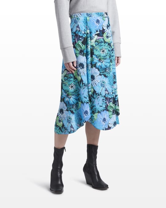 Stella McCartney Floral-Print Silk Crepe De Chine Midi Skirt | Neiman Marcus