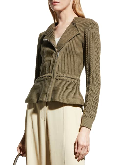 SIMKHAI Andi Mixed-Stitch Fisherman Peplum Jacket | Neiman Marcus