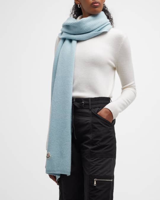 Moncler Cashmere Knit Logo Scarf | Neiman Marcus