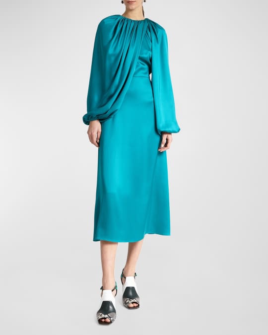 Colville Perfumo Draped Midi Silk Dress | Neiman Marcus