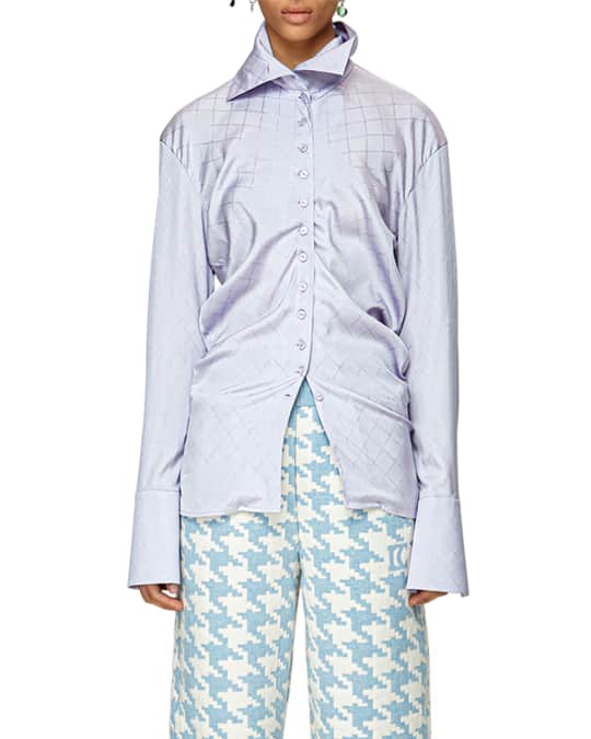 LOW CLASSIC Printed Button-Front High-Neck Shirt | Neiman Marcus