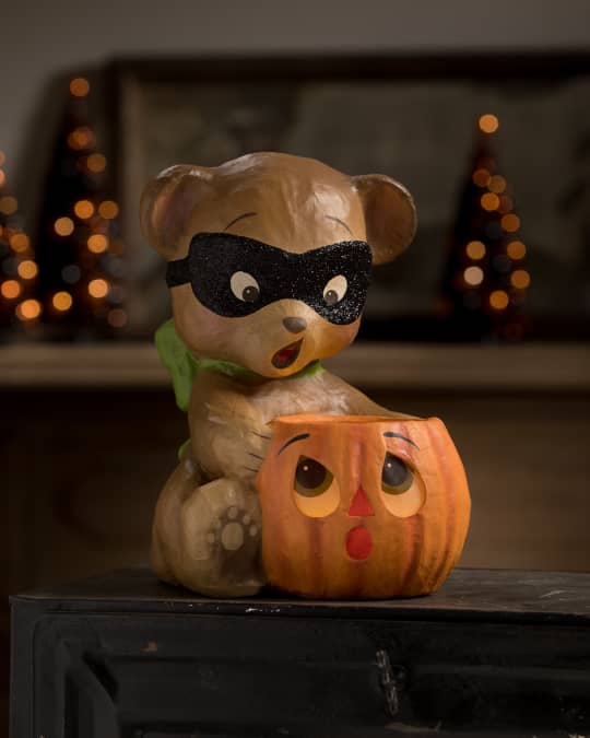 Bethany Lowe Halloween Surprised Bandit Bear & Jack O'Lantern | Neiman ...