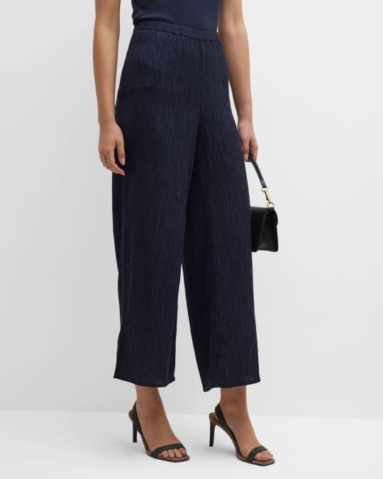 Eileen Fisher Crinkled Wide-Leg Ankle Pants | Neiman Marcus